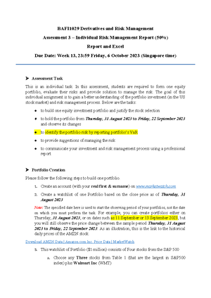 Assessment 1 - BAFI 1026 Derivatives and Risk Management - BAFI 1026 Derivatives and Risk ...