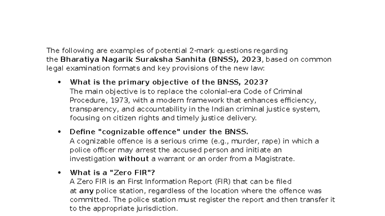 BNSS 2023: Key Provisions & Exam Qs for Legal Studies - Studocu