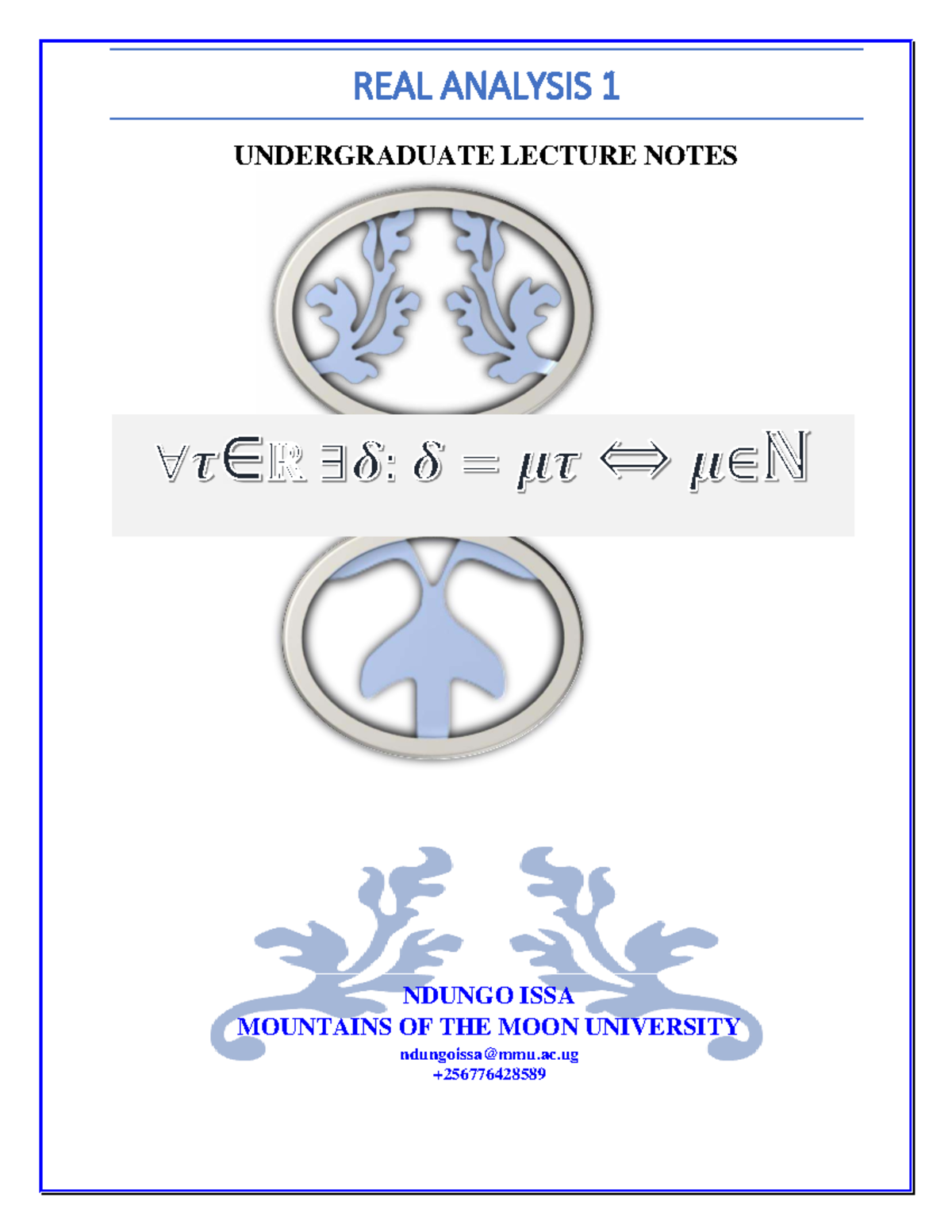 REAL ANALYSIS 1 LECTURE NOTES - Issa Ndungo - Studocu