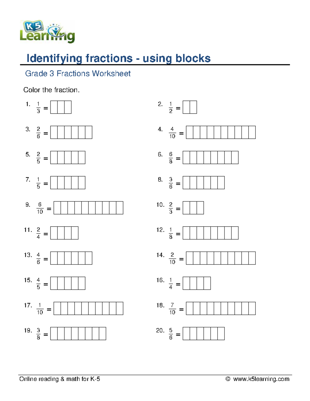 Grade 3 Fractions Worksheet: Color the Fractions Activity - Studocu