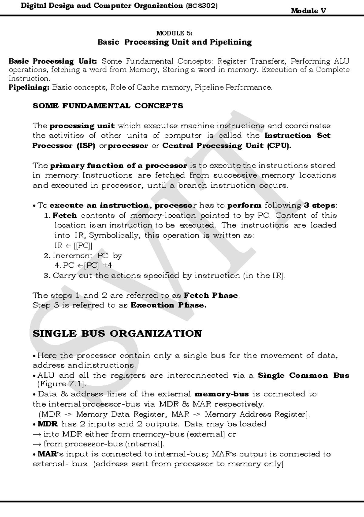 DDCO (BCS302) Module V: Basic Processing Unit & Pipelining Notes - Studocu