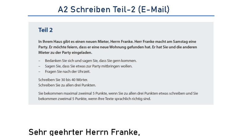 A2 Schreiben Teil-2: E-Mail Antworten und Einladungen - Studocu