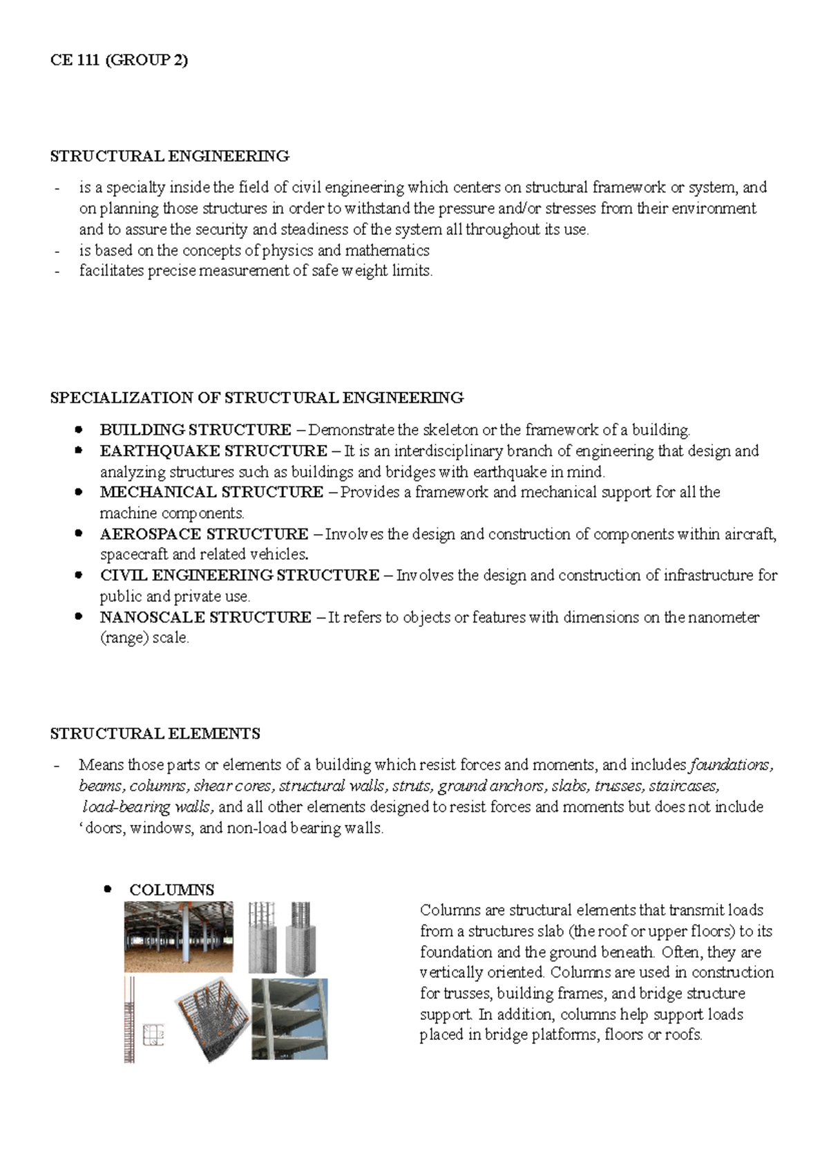 CE 111 (Group 2) - Structural Engineering Review Notes - Studocu