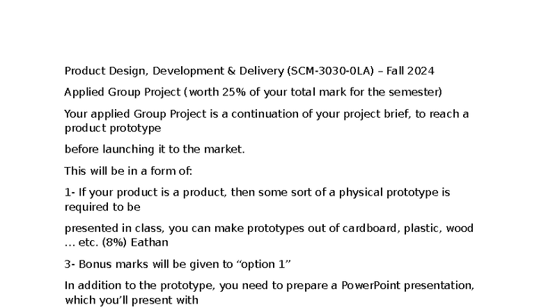 Product Design & Development Group Project - Fall 2024 - Studocu