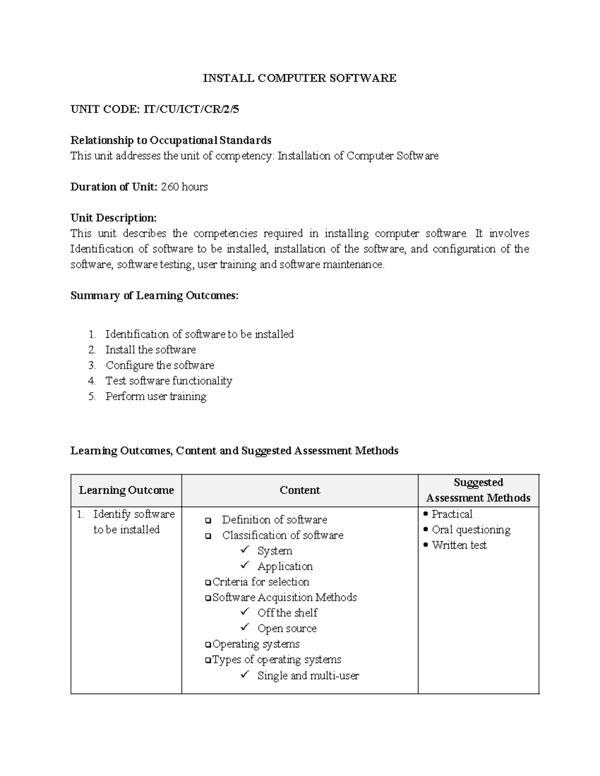Install Computer Software Unit Code: Competency Overview and Outcomes ...