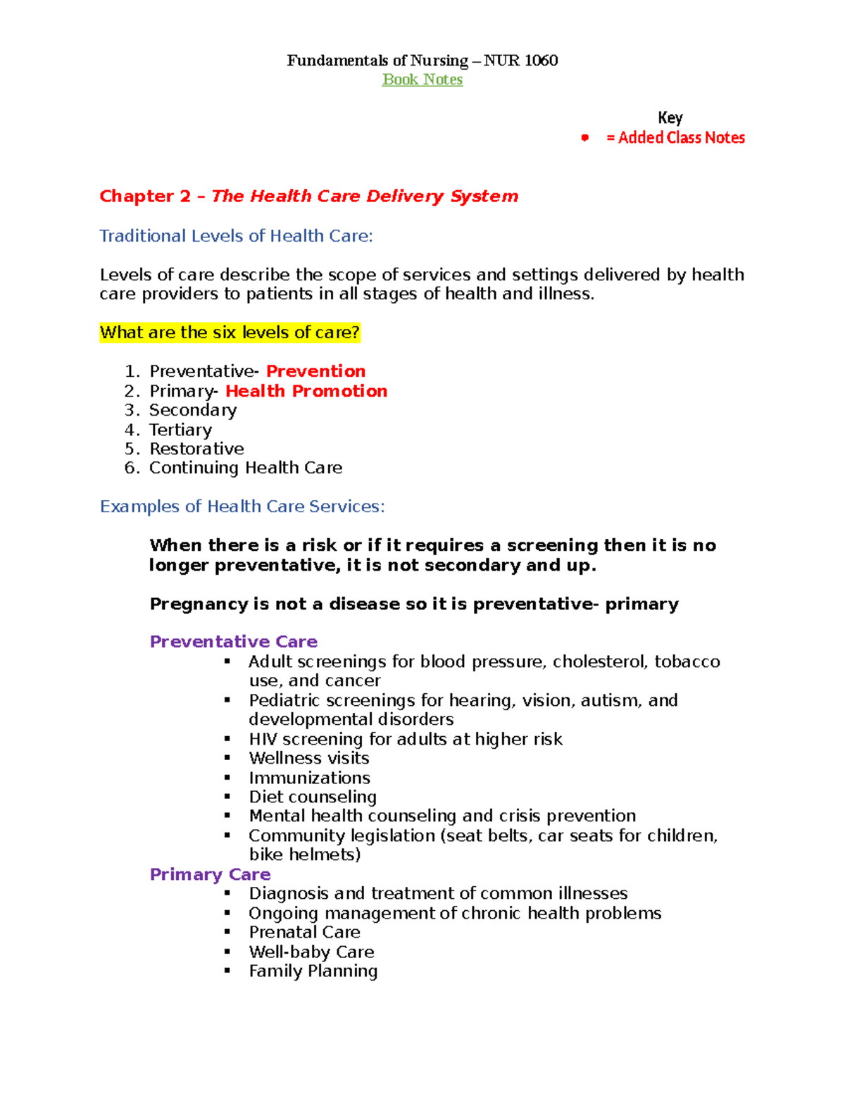 Book Notes Chpt 2– Health Care Delivery System - Book Notes Key = Added ...