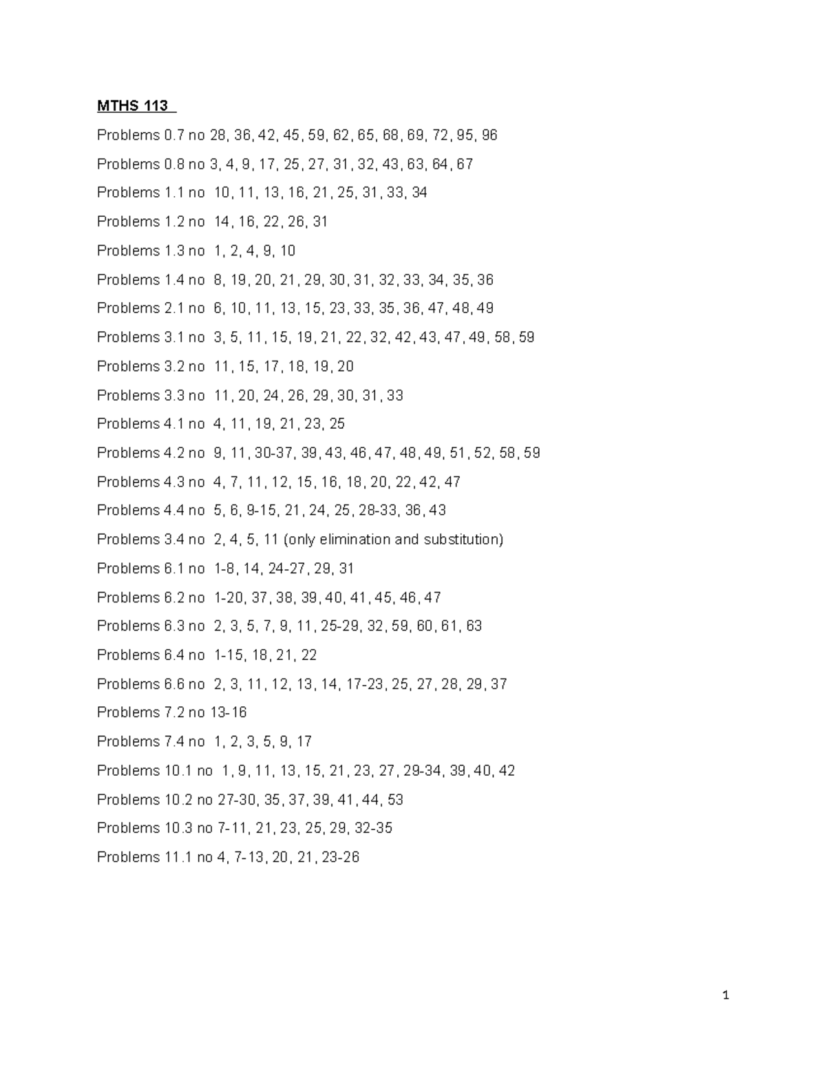 MTHS 113 - textbook exercises - Problems 3 no 2, 4, 5, 11 (only ...