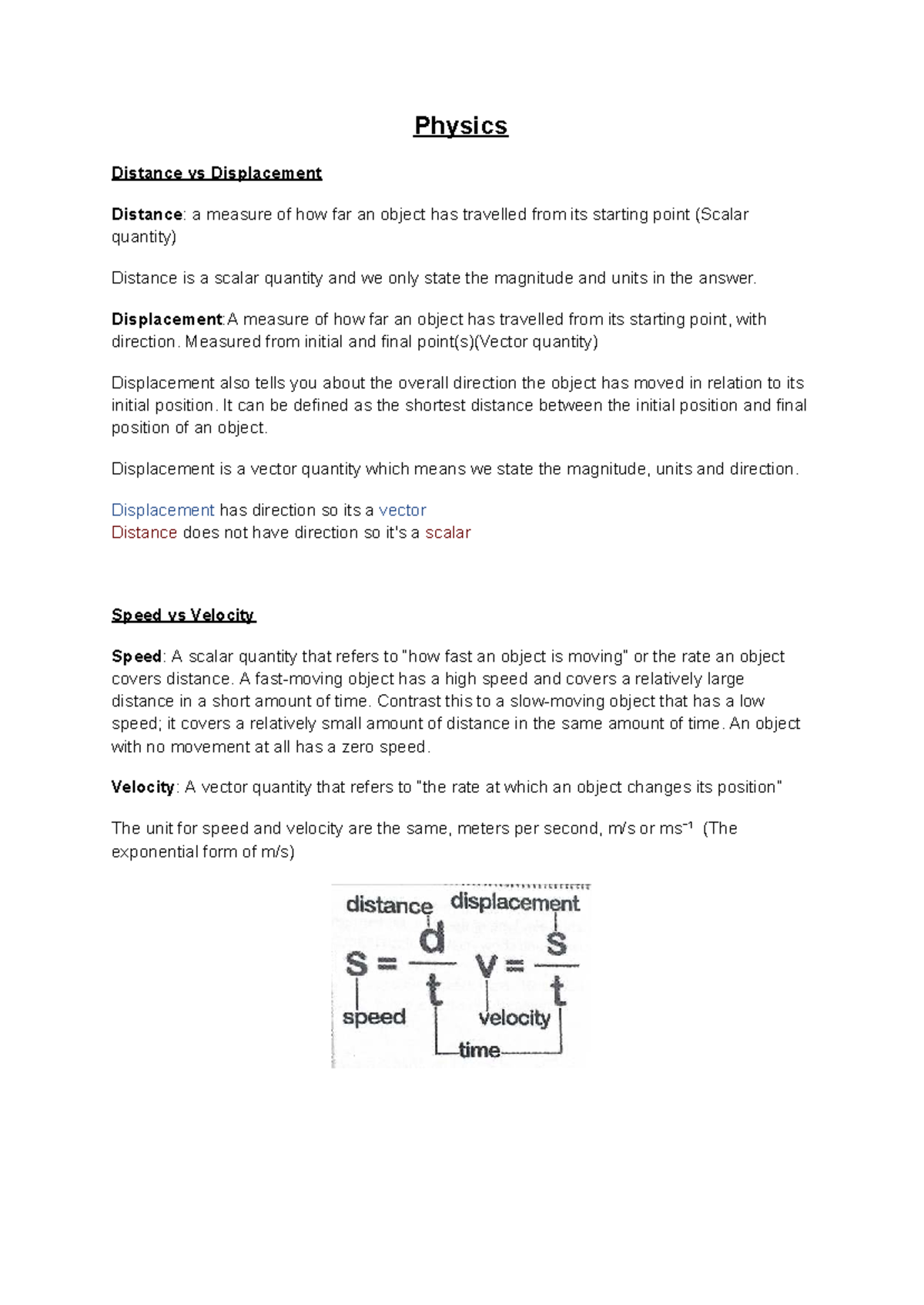 Physics Notes: Distance, Displacement, Speed, and Motion (Yr 10) - Studocu