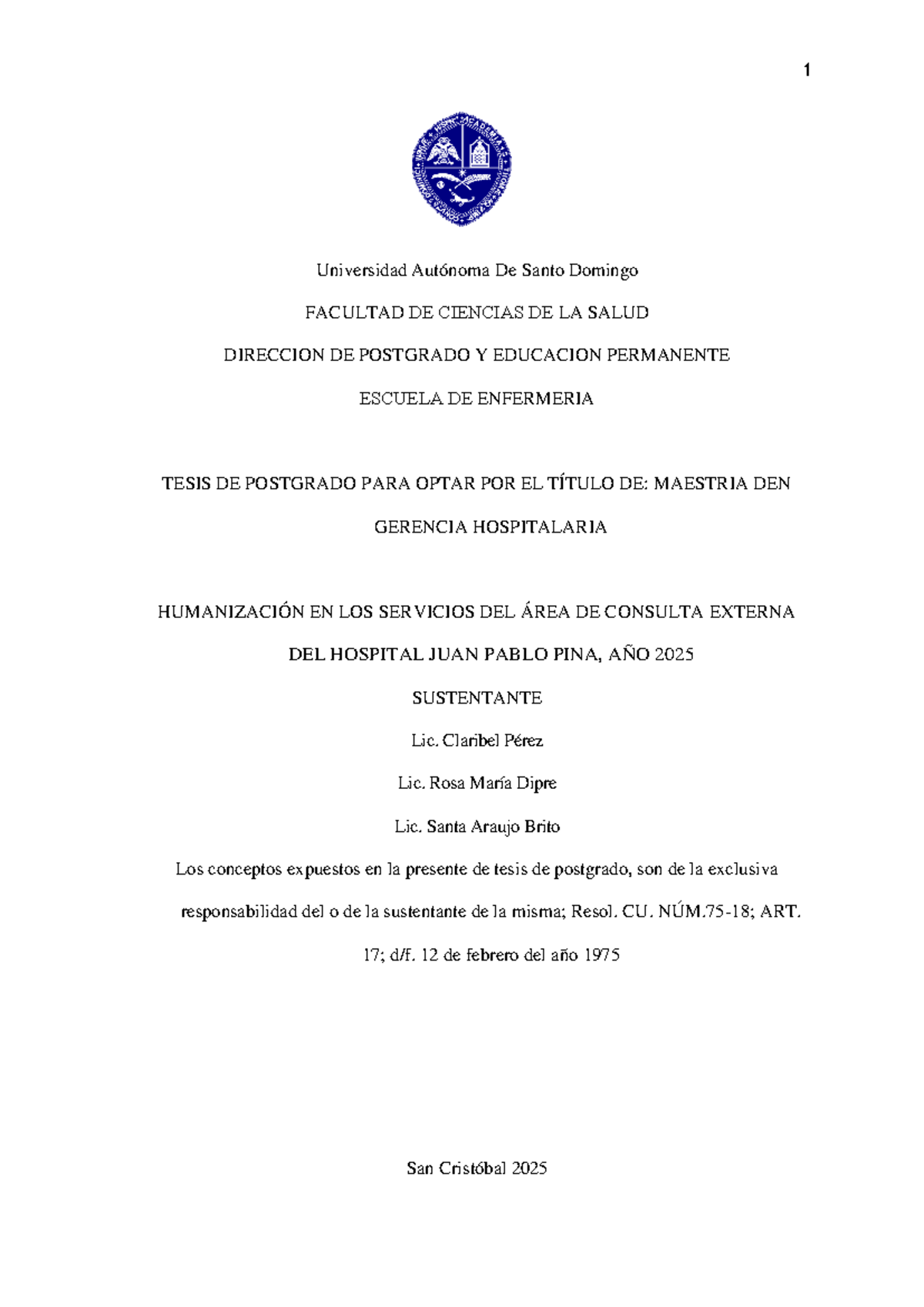 Tesis de Postgrado: Humanización en Servicios de Salud - UASD 2025 ...