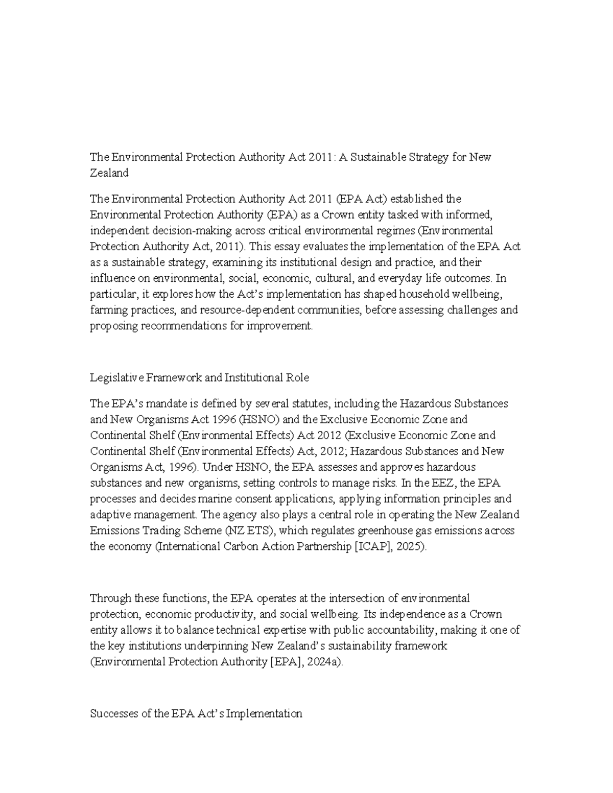 EPA Act 2011: Evaluating New Zealand's Sustainable Strategy Essay - Studocu