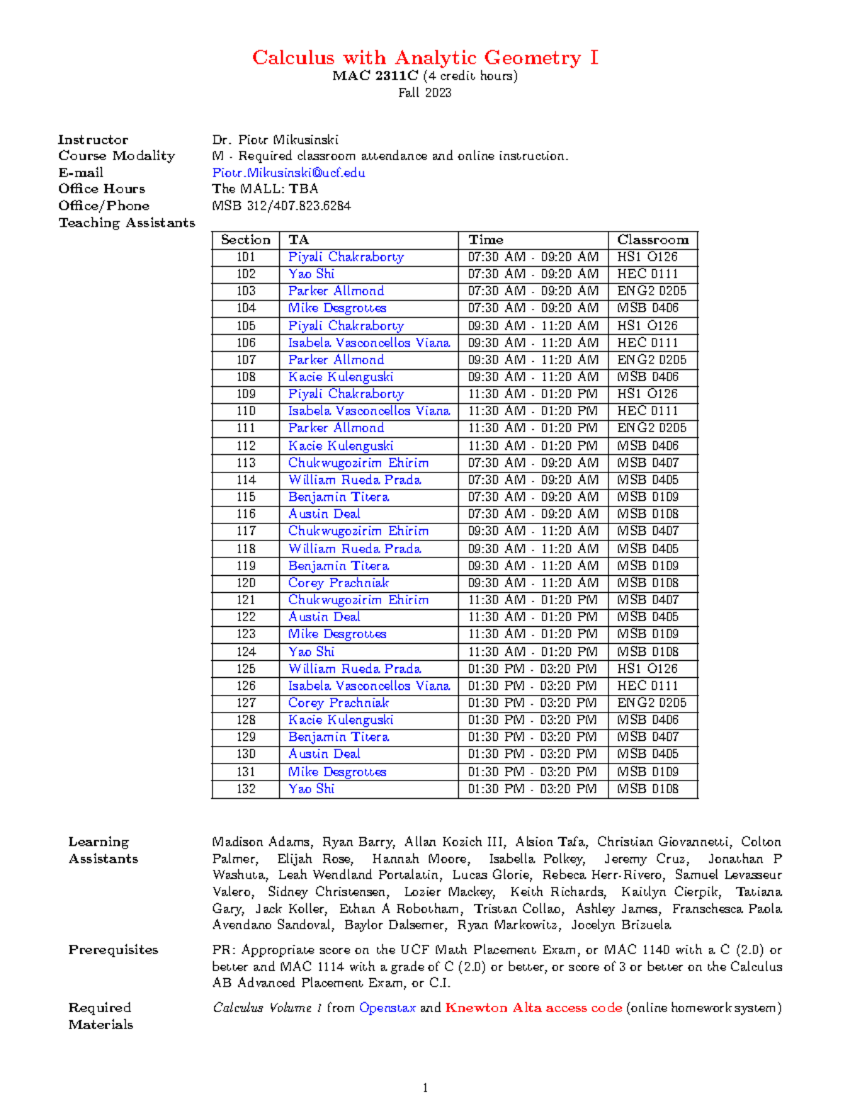 Calculus with Analytic Geometry I Syllabus MAC 2311C Fall 2023 - Studocu