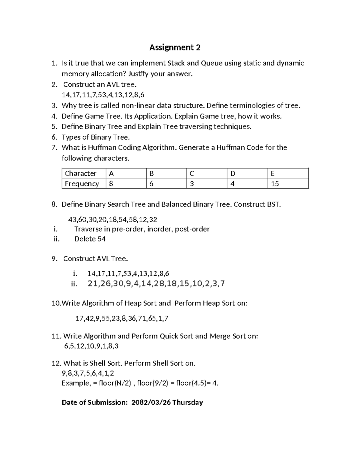 Assignment 2 - Data Structures & Algorithms Overview - Studocu