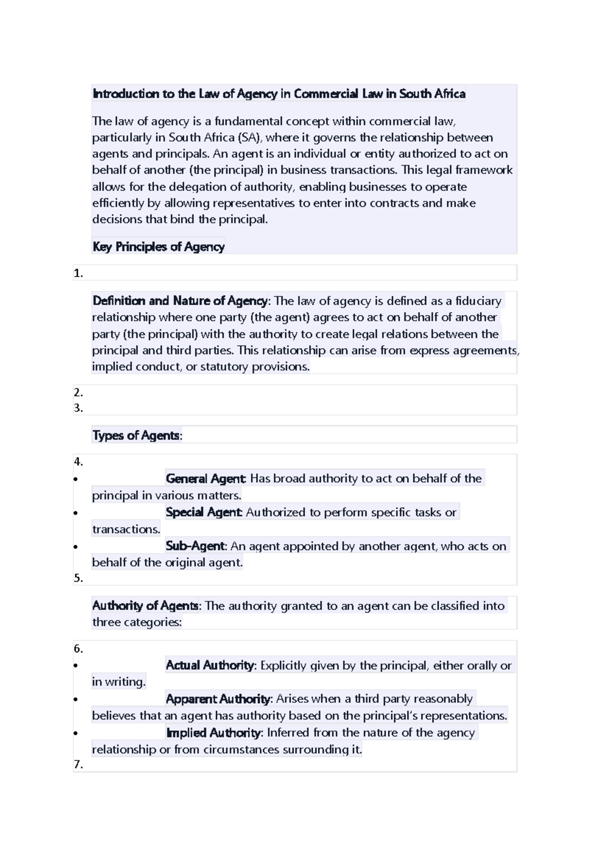 The Law of Agency in Commercial Law: Key Principles and Cases (SA ...