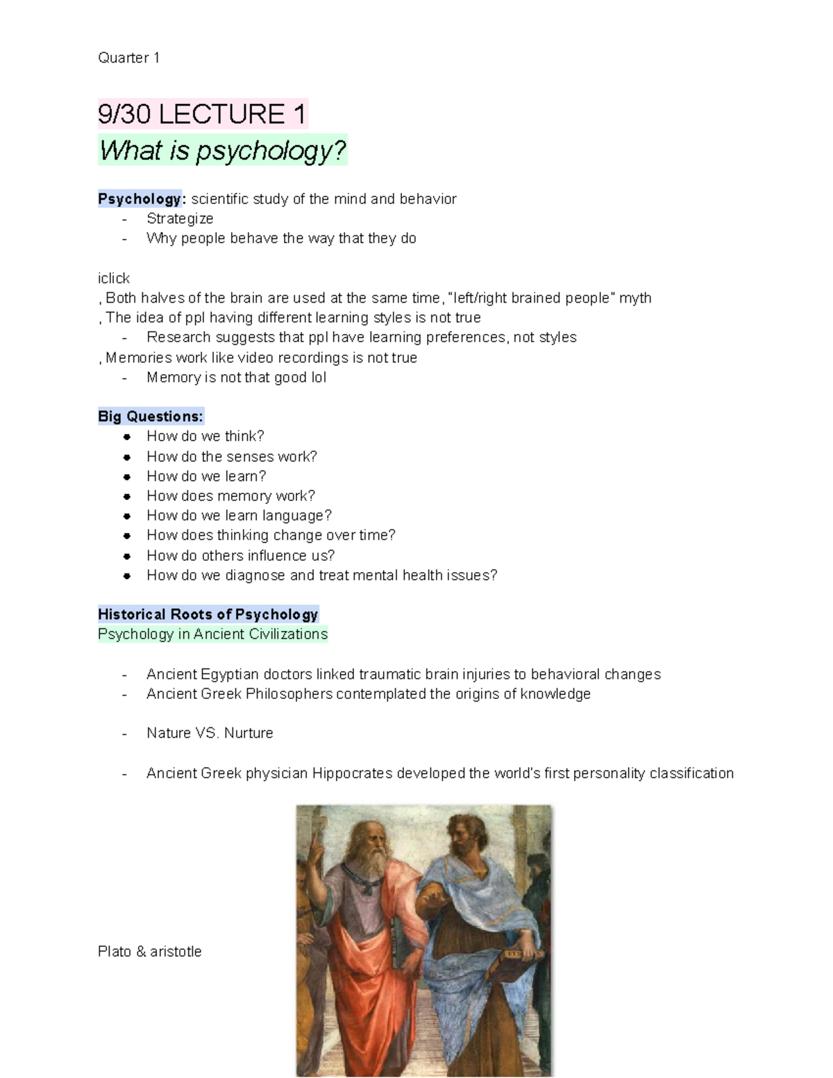 LECTURE 9: Understanding the Mind and Brain in Psychology (PSYCH 10 ...