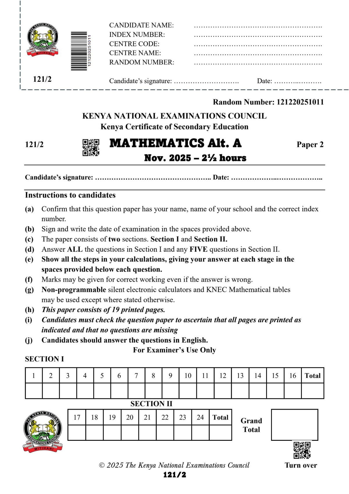 Maths Paper 2 KCSE 2025 - Candidate Instructions and Questions - Studocu