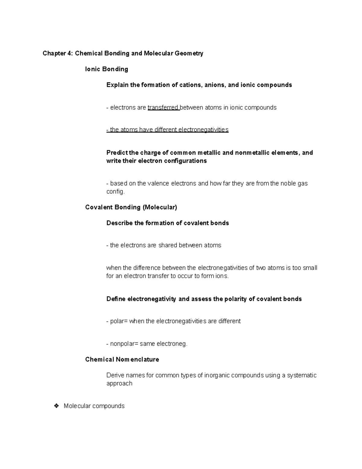 Exam 2 Learning Objectives Study Guide - Chapter 4: Chemical Bonding ...