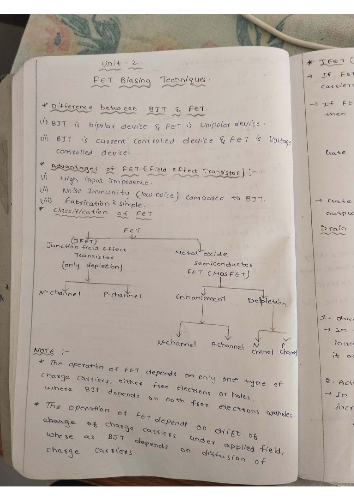 Unit 2 - FET Biasing Techniques and BJT vs FET Comparison - Studocu