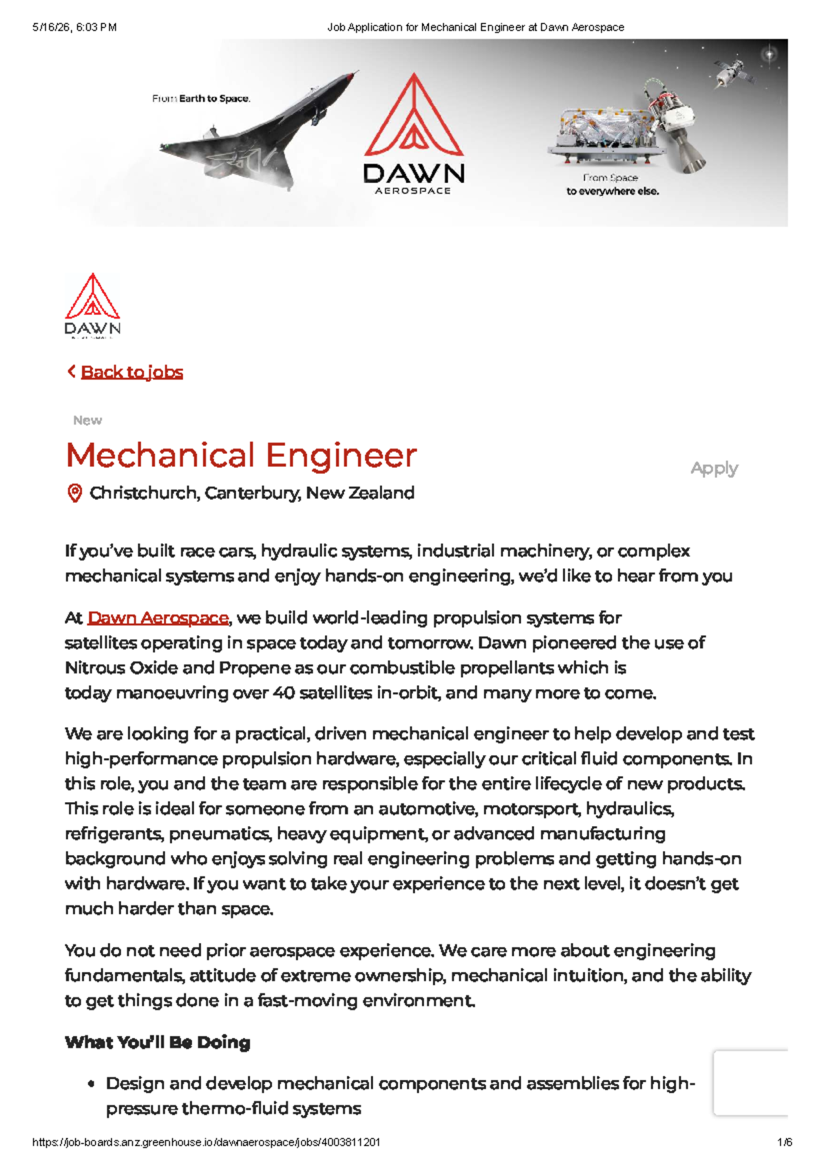 Job Advertisement: Mechanical Engineer Position at Dawn Aerospace - Studocu