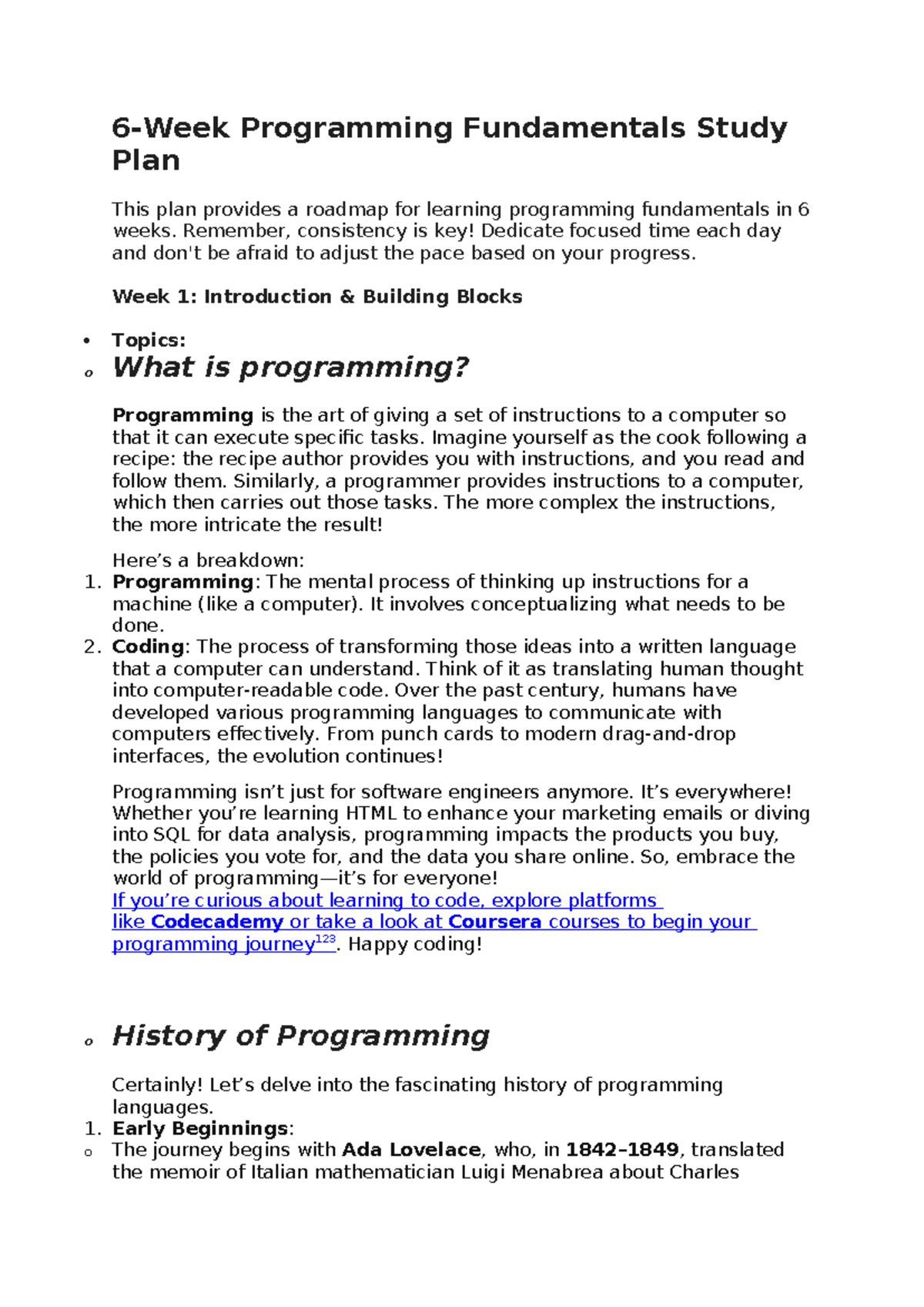 6-Week Programming Fundamentals Study Guide - Studocu