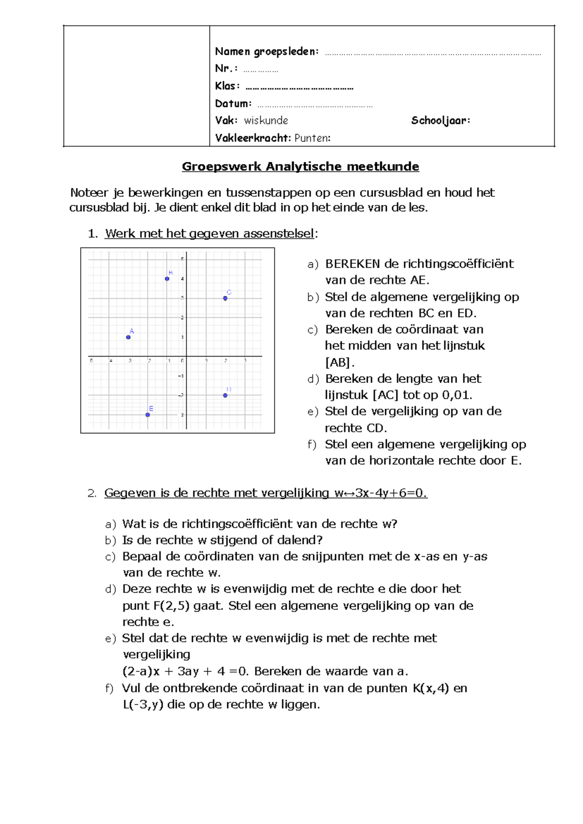 Groepswerk Wiskunde: Analytische Meetkunde en Berekeningen - Studocu