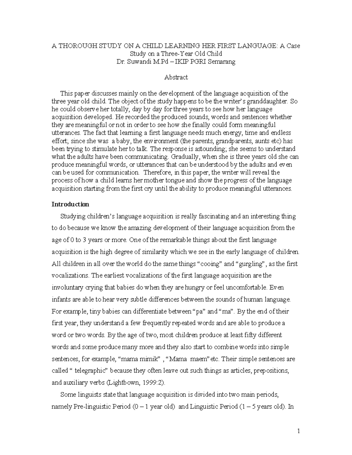 A Case Study on Language Acquisition in a 3-Year-Old Child: Insights ...