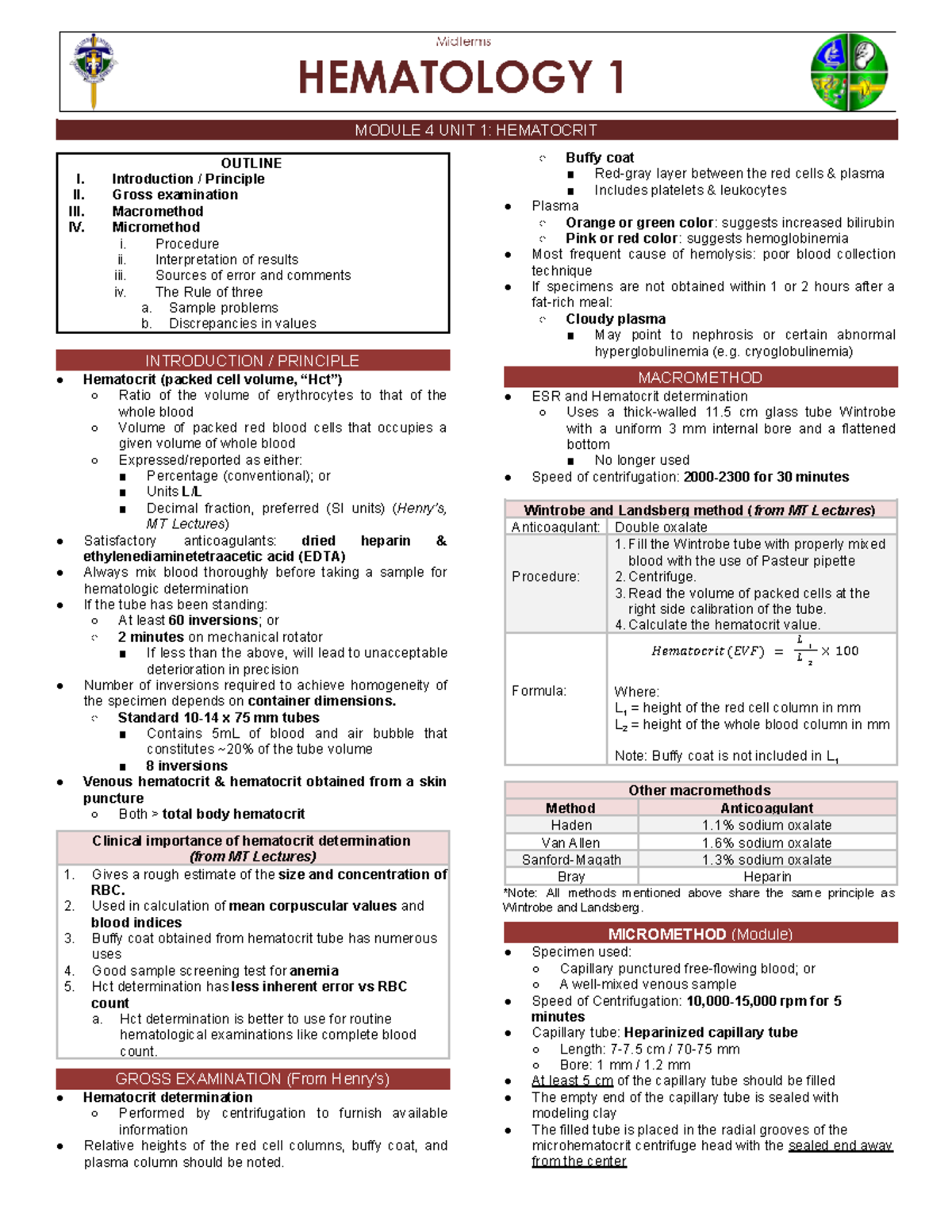 Hematology Module 4: Experiment 6 - Hematocrit Determination Procedure ...