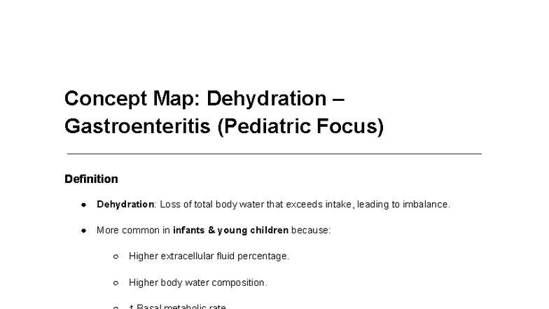 Pediatric Gastroenteritis & Dehydration: Concept Map Overview - Studocu