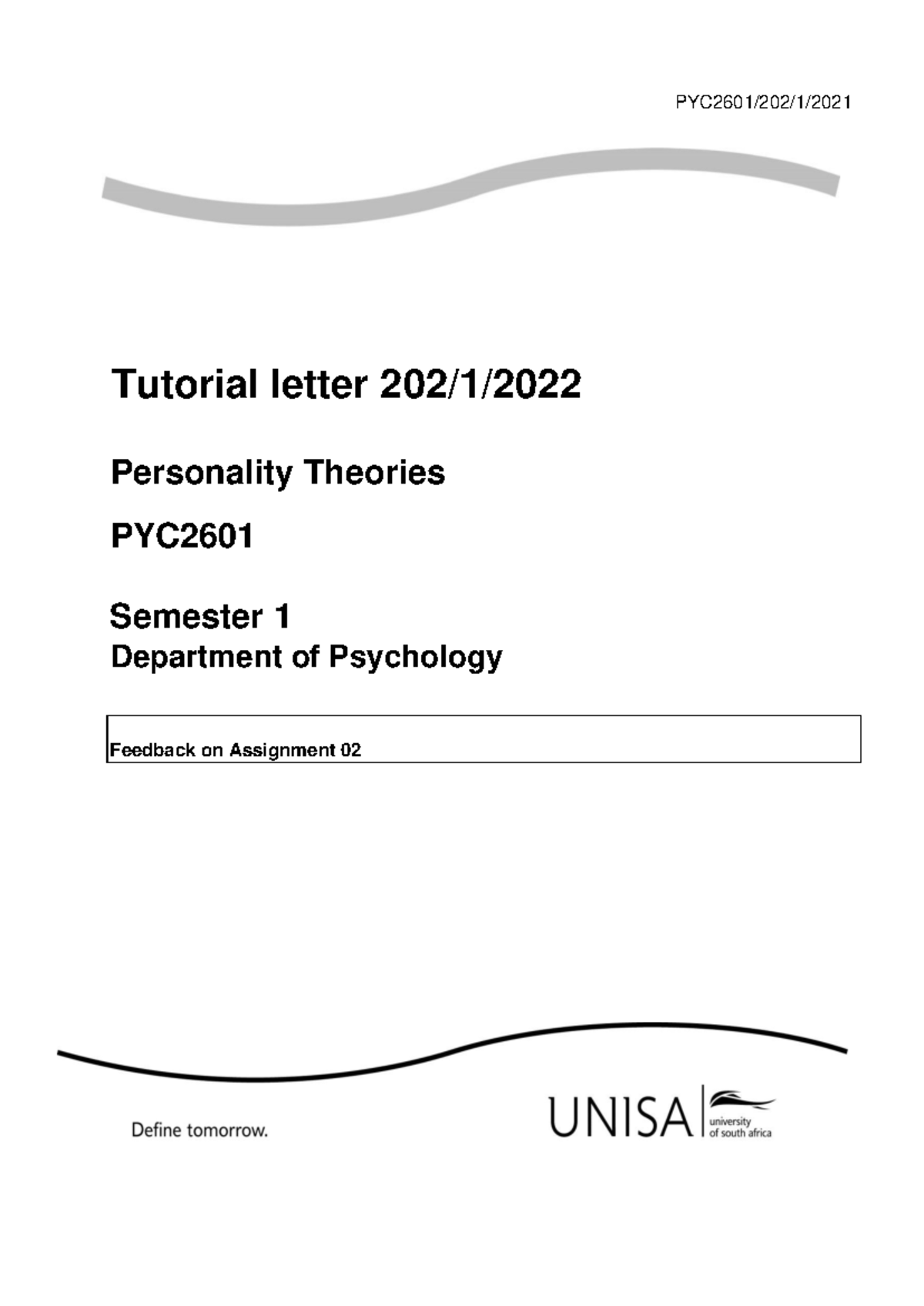 Tutorial Letter 202 - PYC2601/202/1/ Tutorial letter 202/1/ Personality ...