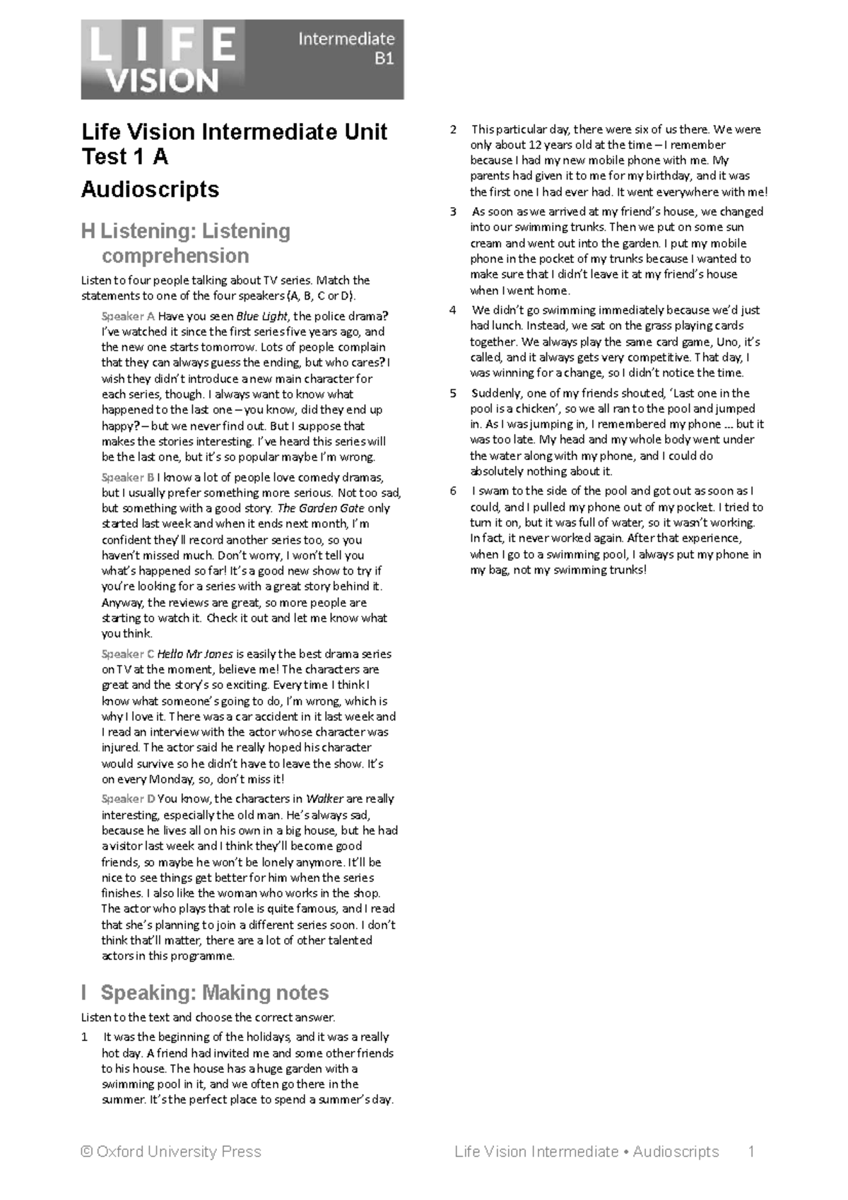 Life Vision Intermediate Unit Test 1A Audioscripts: Listening ...