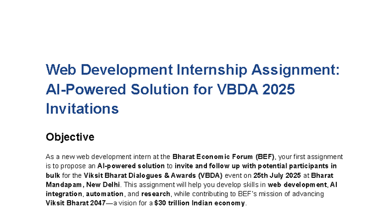 Web Development Internship Assignment AI-Powered Solution for VBDA 2025 ...