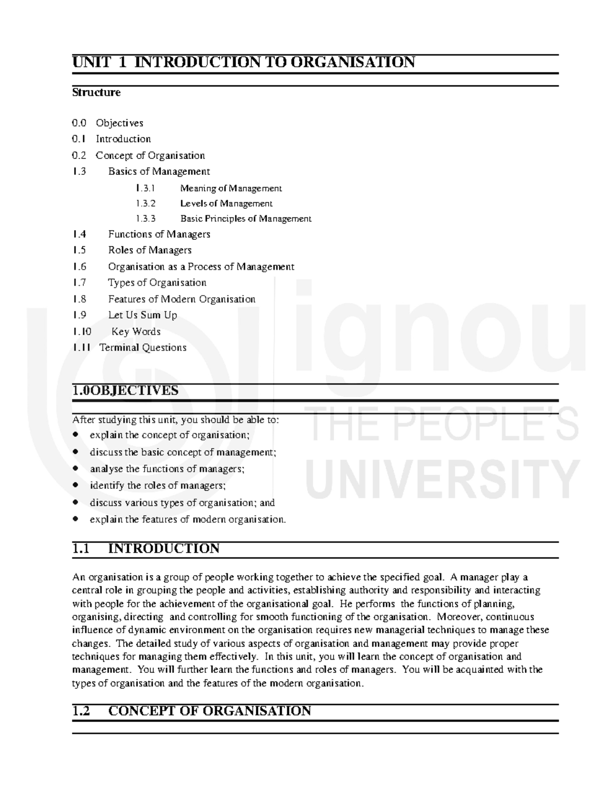 Block-1 - done - UNIT 1 INTRODUCTION TO ORGANISATION Structure 0 ...