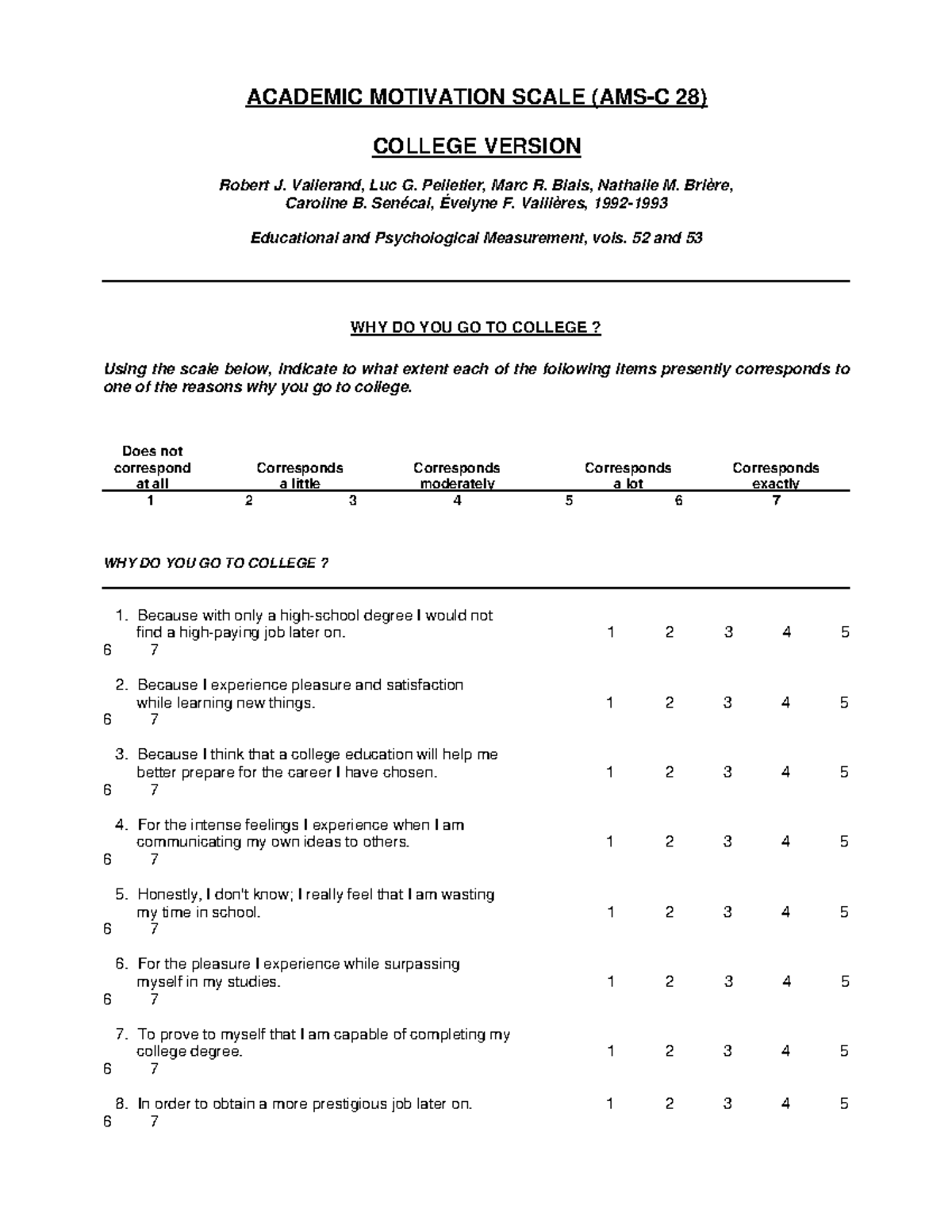 AMS-C 28: Academic Motivation Scale for College Students - Studocu