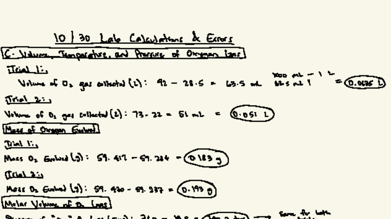 Chem 10 Lab: Analysis of Oxygen Gas Volume and Mass Errors - Studocu