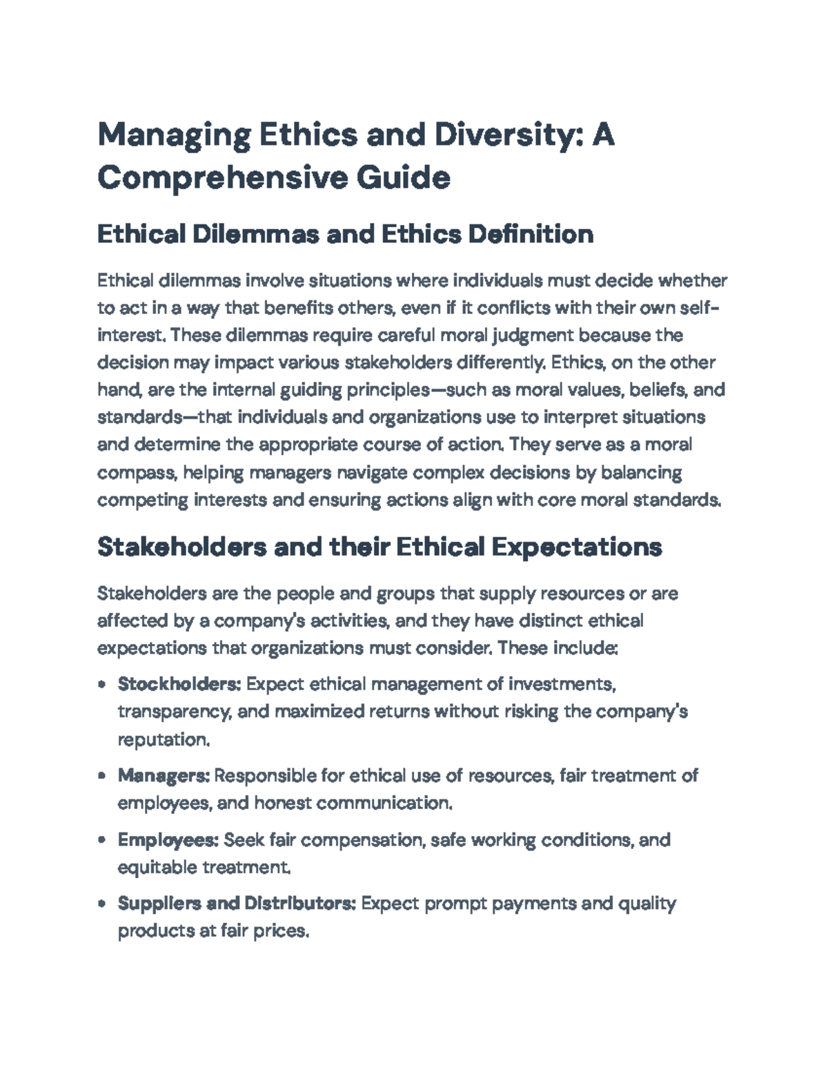 Managing Ethics and Diversity: A Comprehensive Overview Guide - Studocu