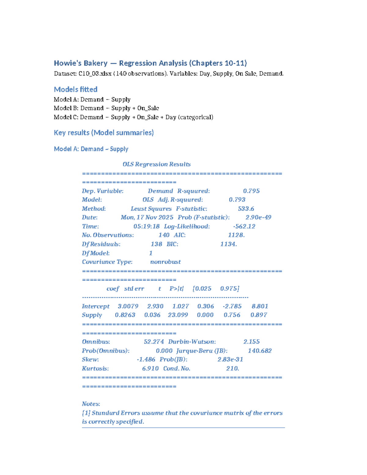 C10 Regression Analysis of Bakery Demand and Supply Models - Studocu