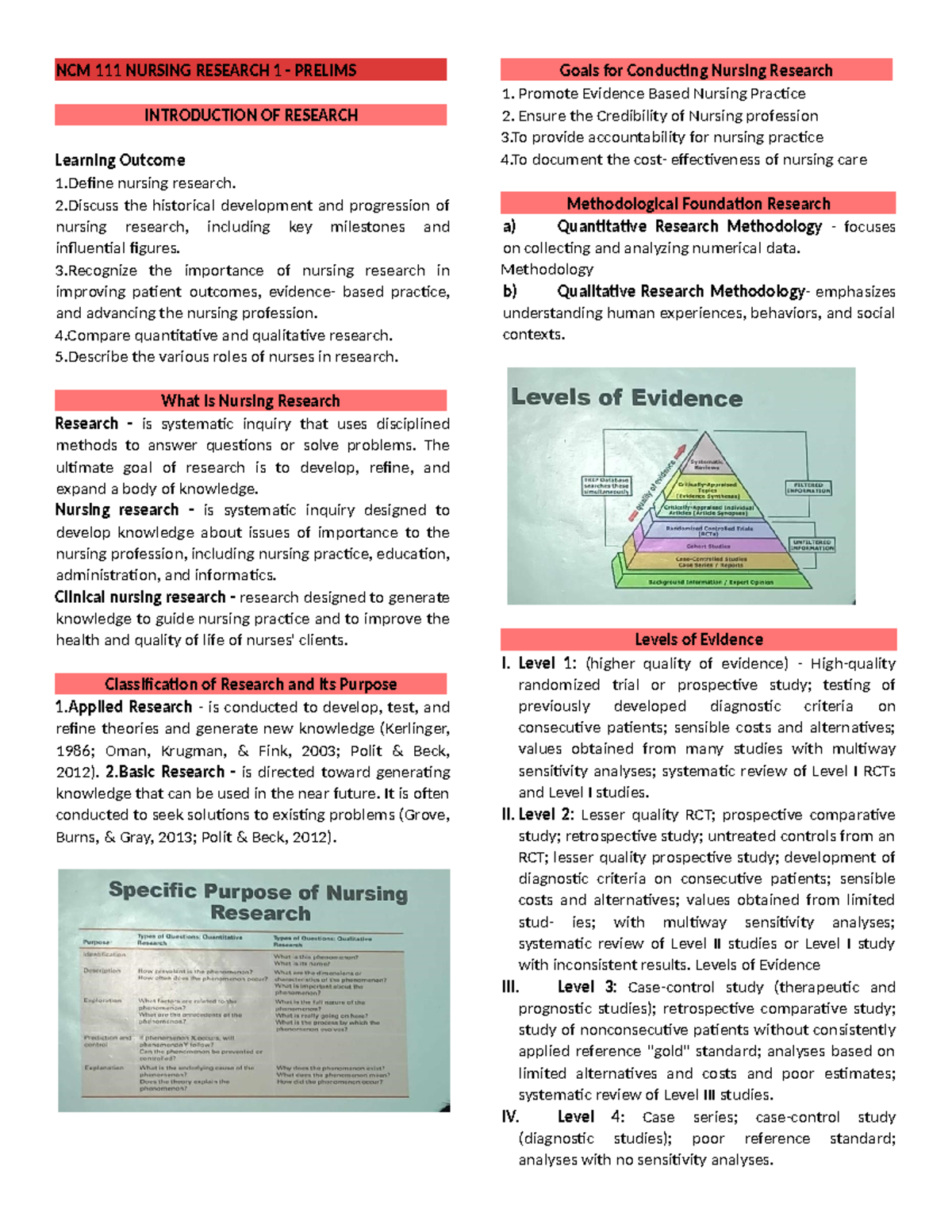 NCM-111 Nursing Research 1 - Prelims Study Notes and Key Concepts - Studocu