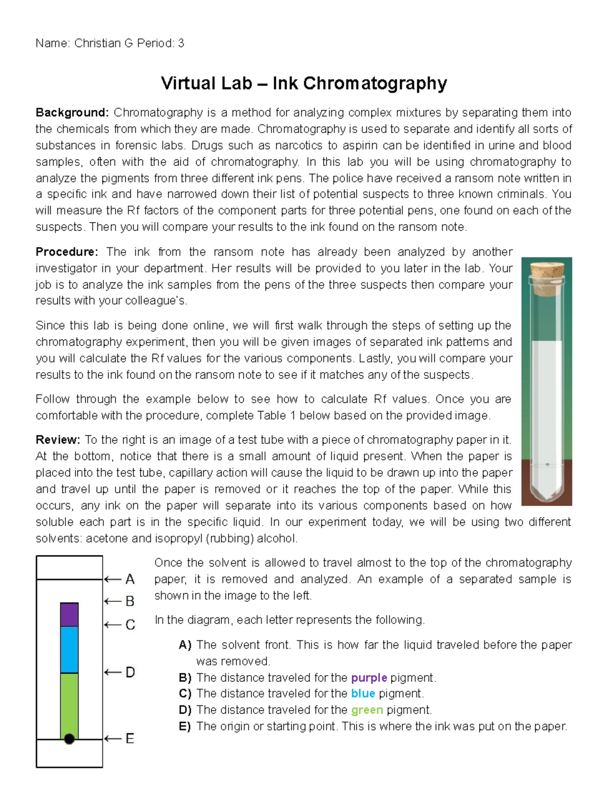 Virtual Lab Report: Ink Chromatography Analysis (Course Code) - Studocu