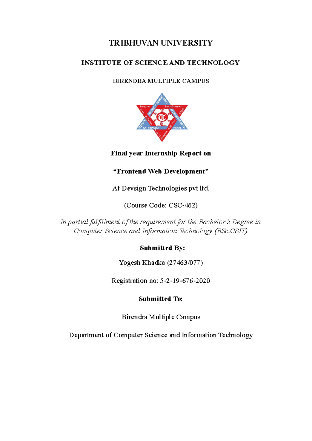 BSc.CSIT Final Year Internship Report: Web Development at Devsign ...