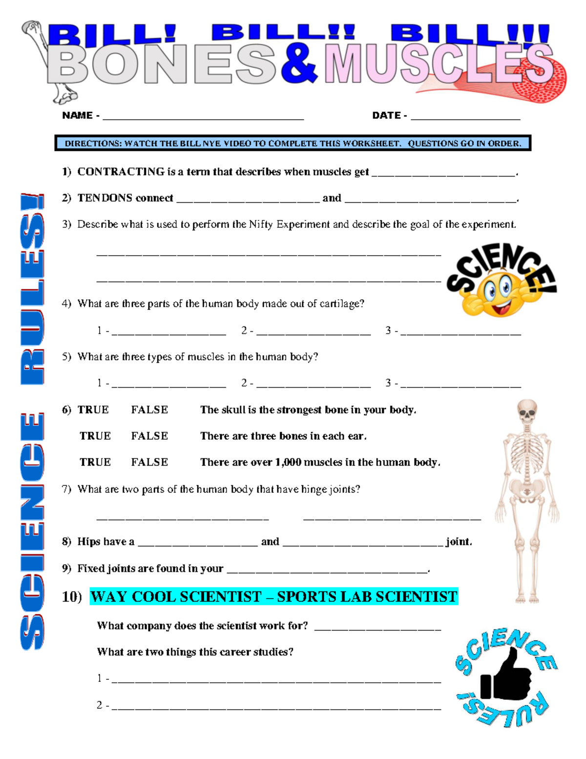 BNt SG - Worksheet on Bones and Muscles from Bill Nye Video - Studocu