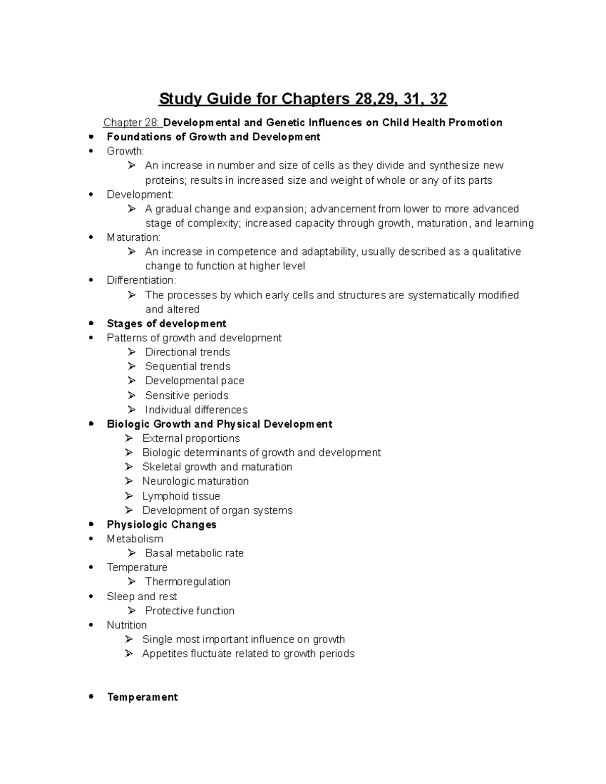 Peds Study Guide - Study Guide for Chapters 28,29, 31, 32 Chapter 28 ...