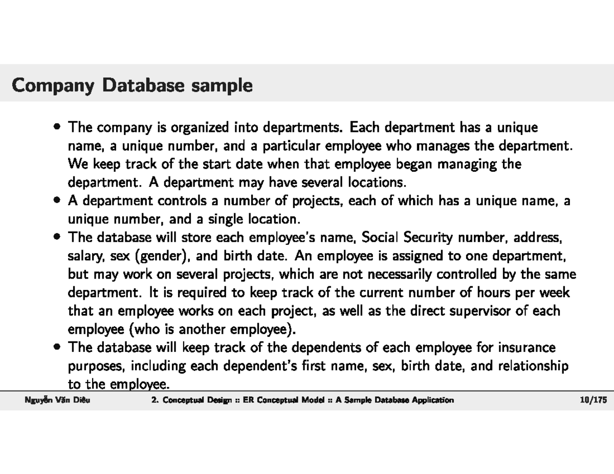 Document - none - Company Database sample The company is organized into ...