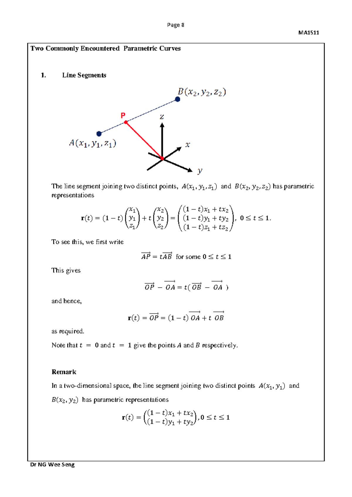 Parametric Representation of Line Segments - MA Lecture Notes - Studocu