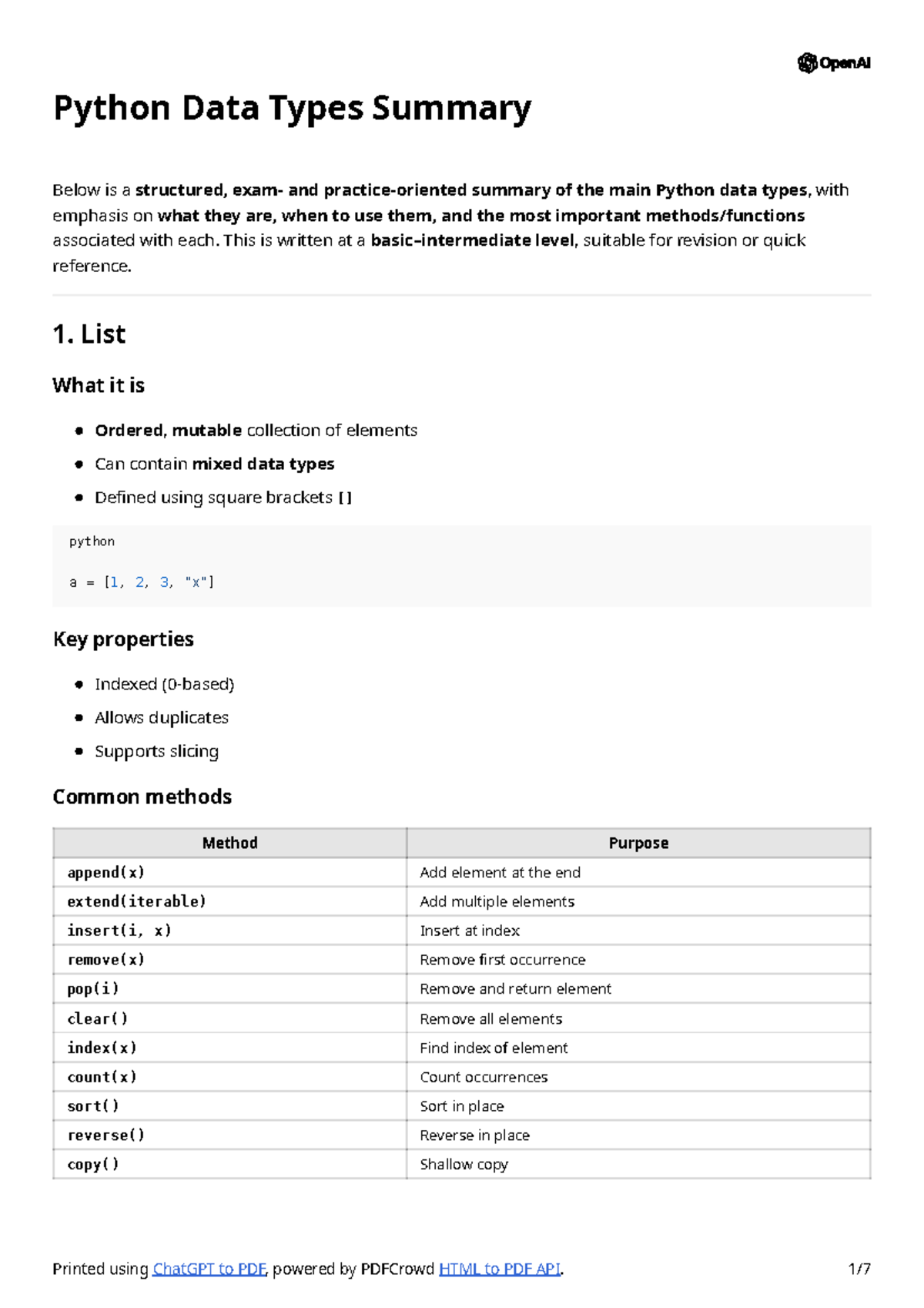 Python Data Types Overview: Key Features & Use Cases - Studocu