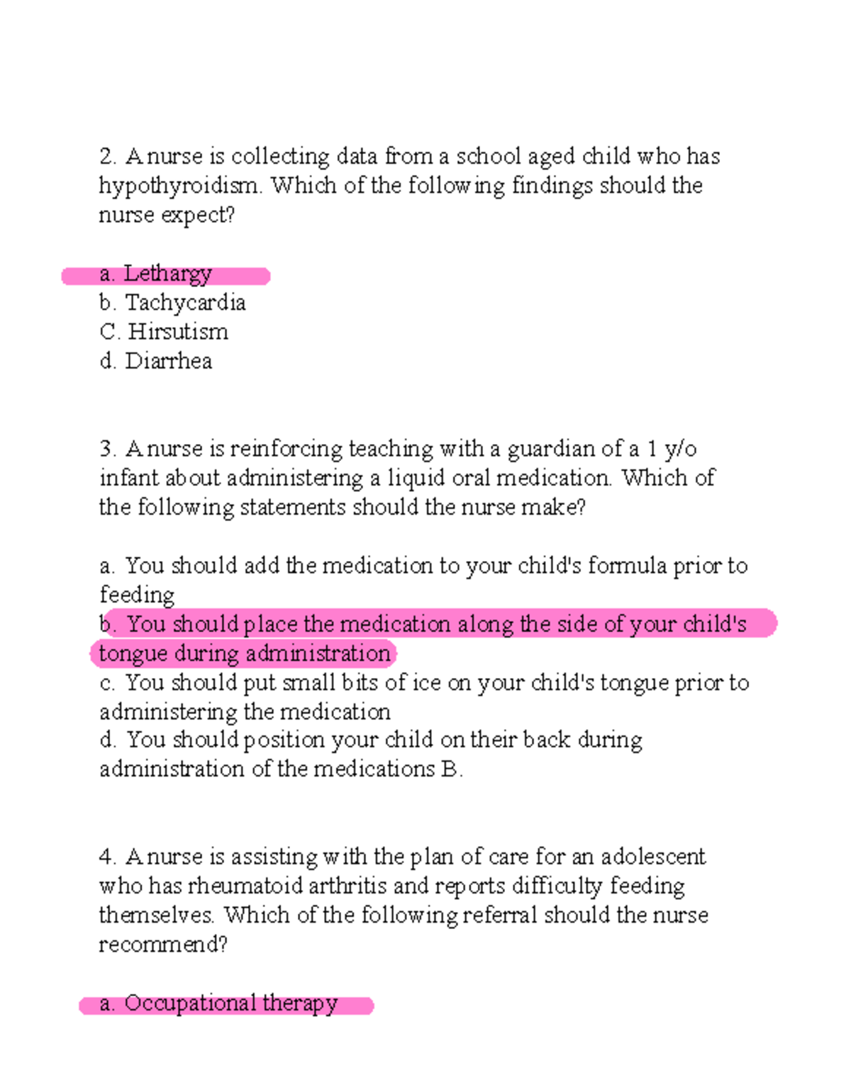 PEDS 101: Practice Questions for Pediatric Nursing Exams - Studocu