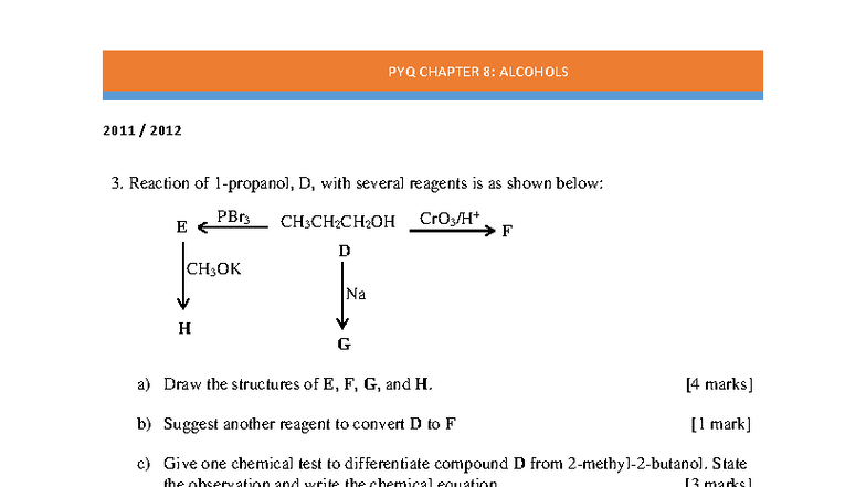 PYQ CHAPTER 8: ALCOHOLS - Comprehensive Study Guide - Studocu