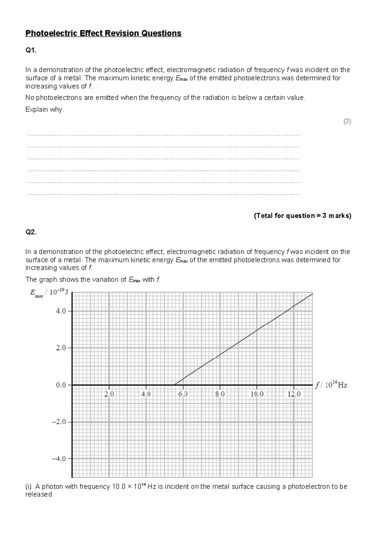 Photoelectric Effect Revision Questions (PHYS101) - Studocu