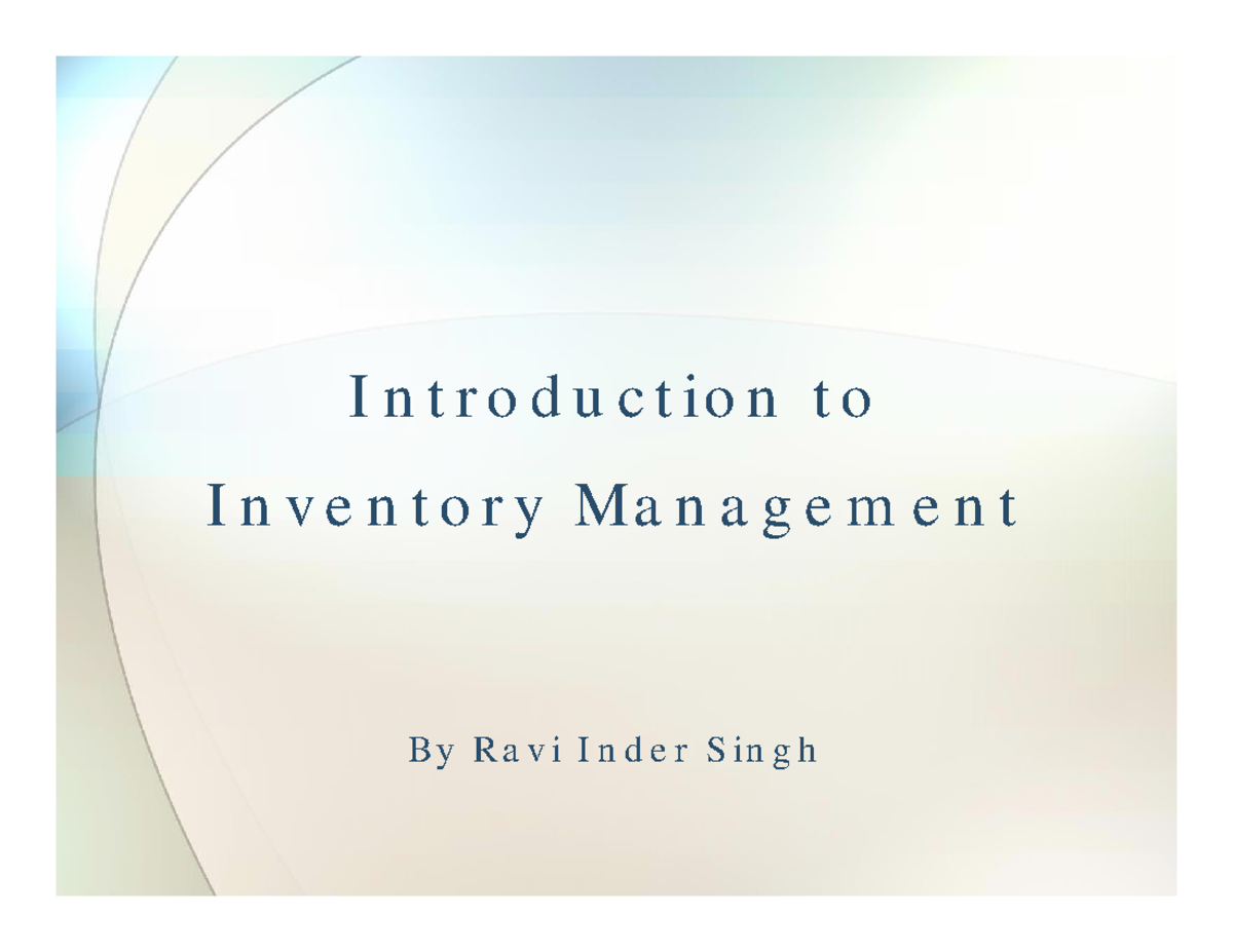 Inventory Management Training: Lecture Outline and Key Concepts - Studocu