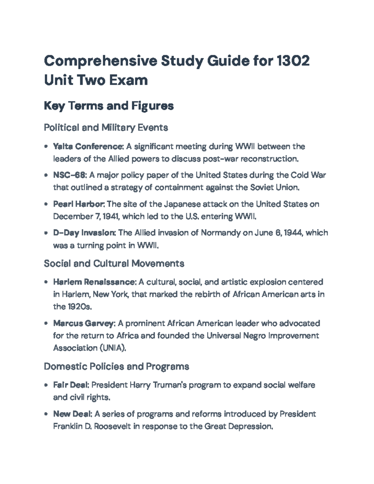 Comprehensive Study Guide for 1302: Unit Two Exam Topics and Key Terms ...