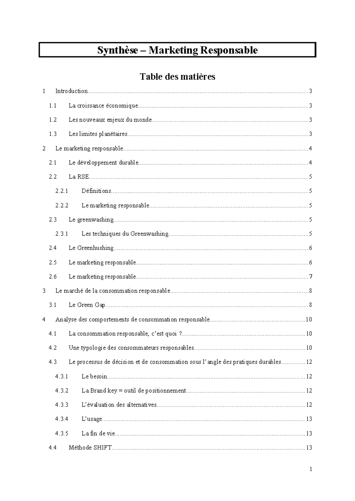 Synthèse Marketing Responsable - Q1 2023 - Studocu