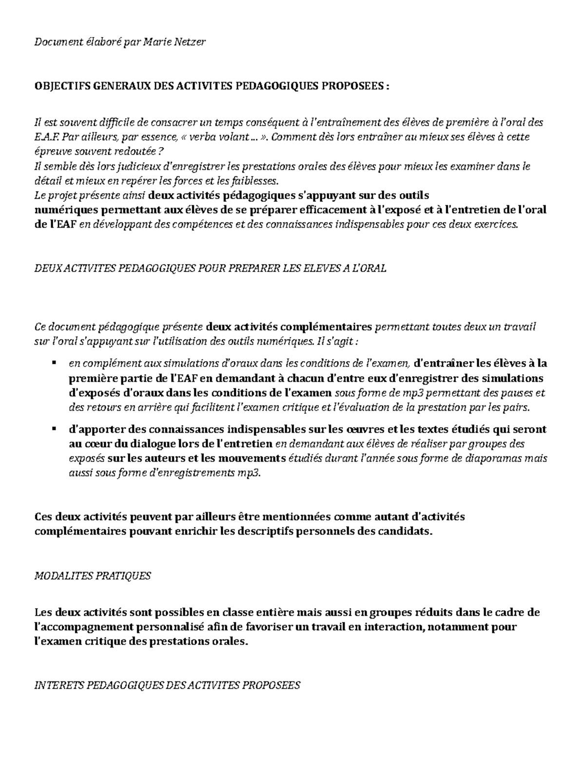 Preparer LES Eleves A L'ORAL - Document élaboré par Marie Netzer ...